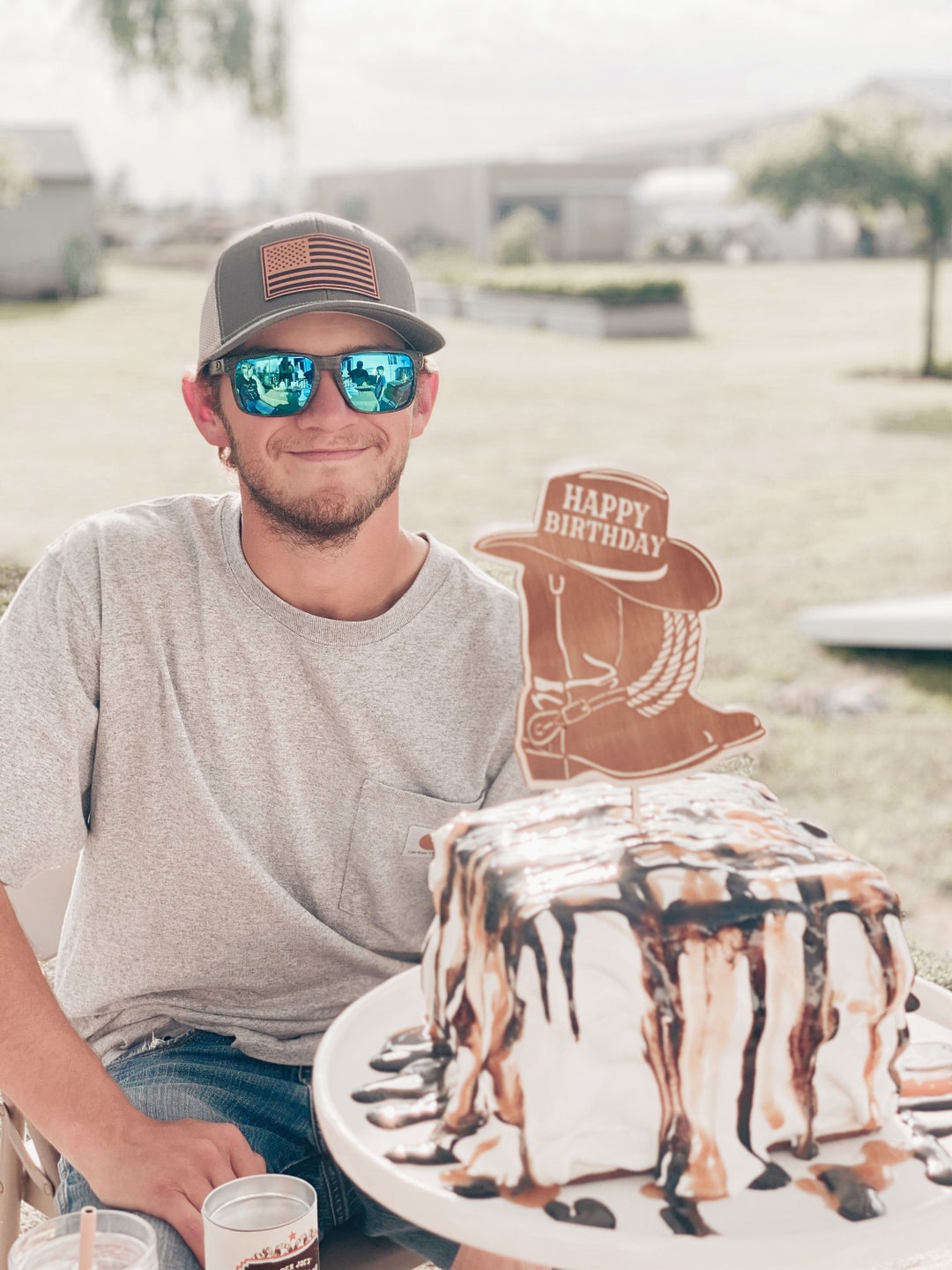 Cowboy Birthday Cake Topper, Rustic Birthday Cake Pick, Wood Birthday ...