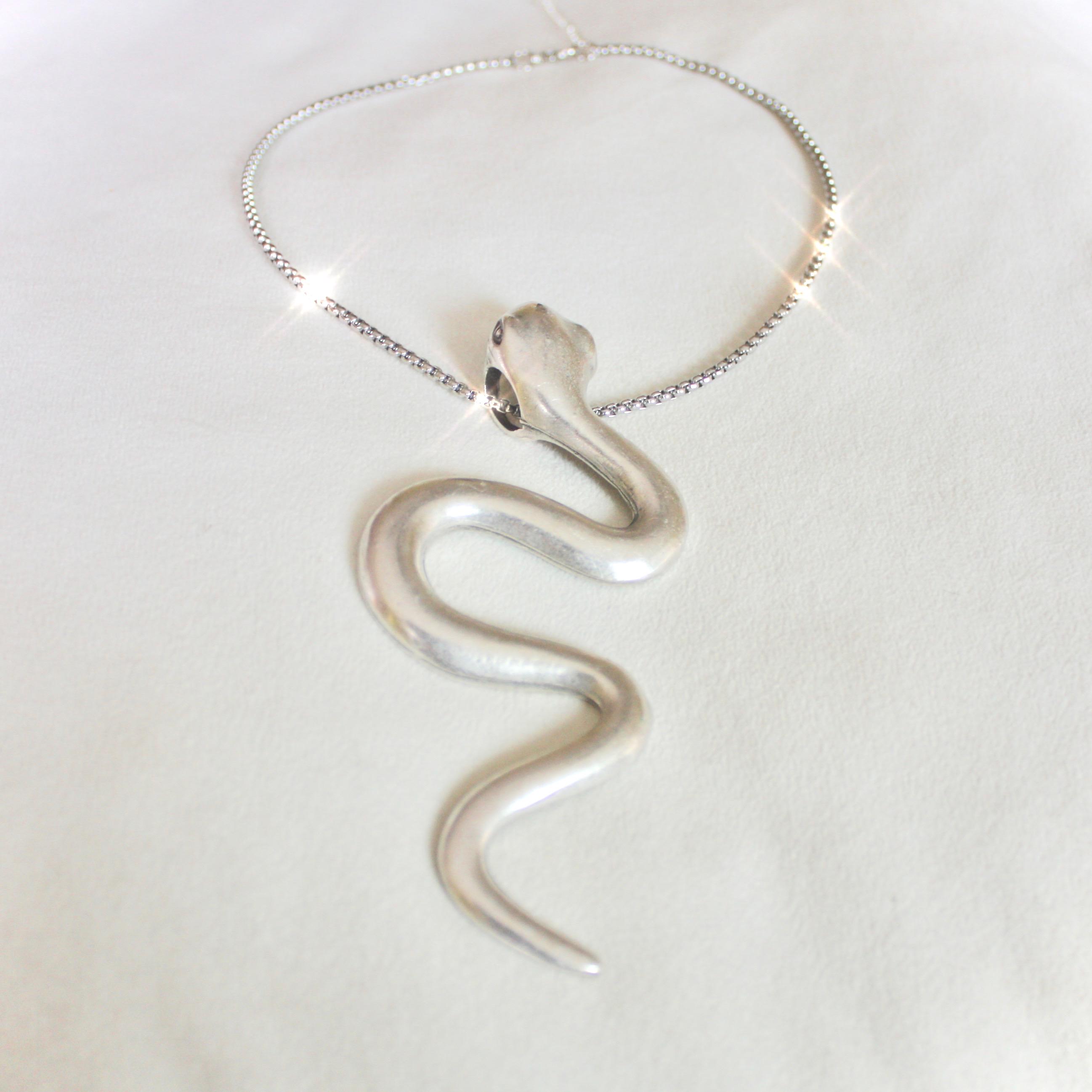 Snake Necklace - Chunky Necklace, Serpent Necklace, Silver Metal Choker ...