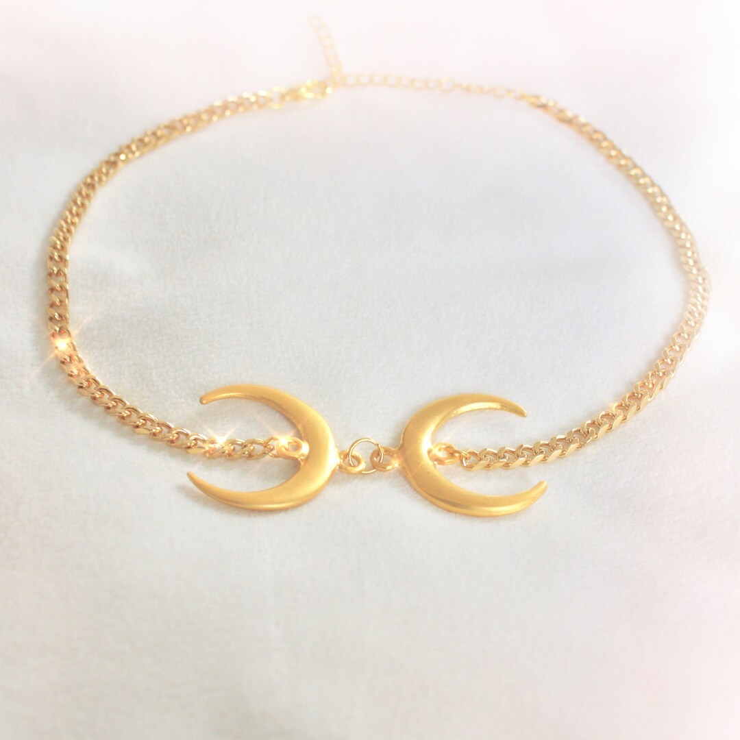 Witch Necklace - Triple Moon Necklace, Moon Choker, Gold Moon Necklace ...