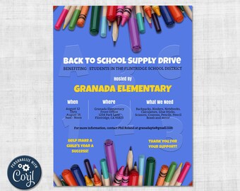 EDITABLE Back to School Supply Drive Flyer Printable PTA PTO - Etsy