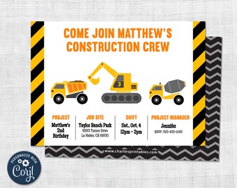 Construction BIRTHDAY PARTY INVITATION Builder Worker Theme - Etsy