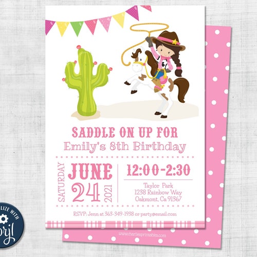 Rodeo Cowgirl Birthday Invitation Country Western Theme Girl - Etsy