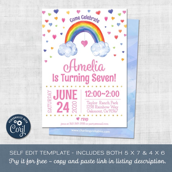 Paper & Party Supplies Templates Corjil Instant Download Rainbow ...