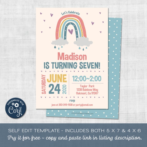 Paper & Party Supplies Templates Corjil Instant Download Rainbow ...
