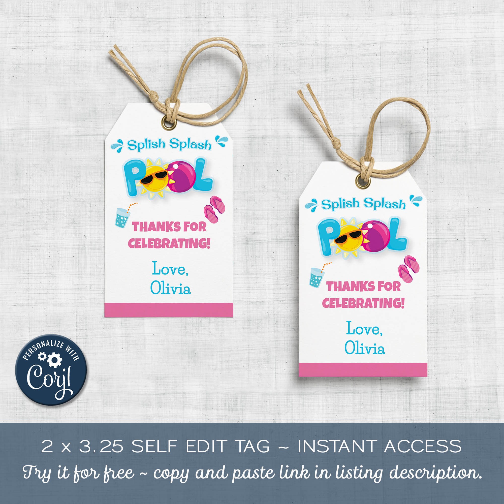 Pool Party Tags Swim Birthday Thank You Tag Favor Tag Edit | Etsy