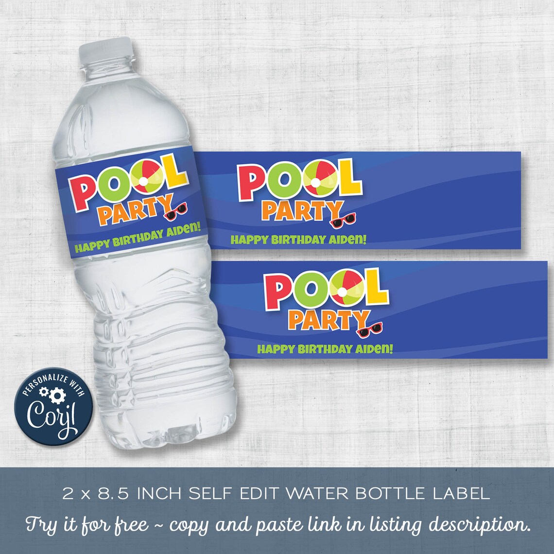 Pool Party Water Bottle Labels Swim Birthday Labels Edit in | Etsy
