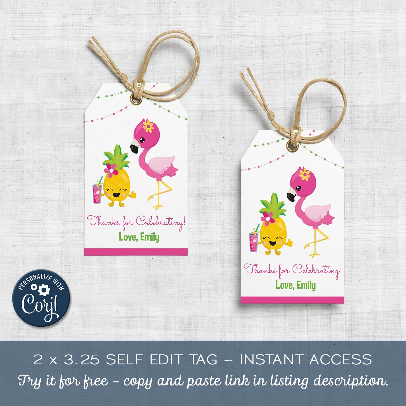 Flamingo Birthday Party Tags Flamingle Thank You Tag Favor - Etsy