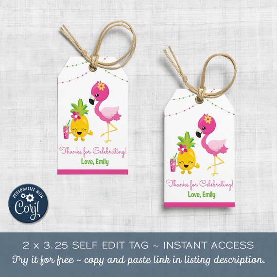 Flamingo Birthday Party Tags Flamingle Thank You Tag Favor - Etsy
