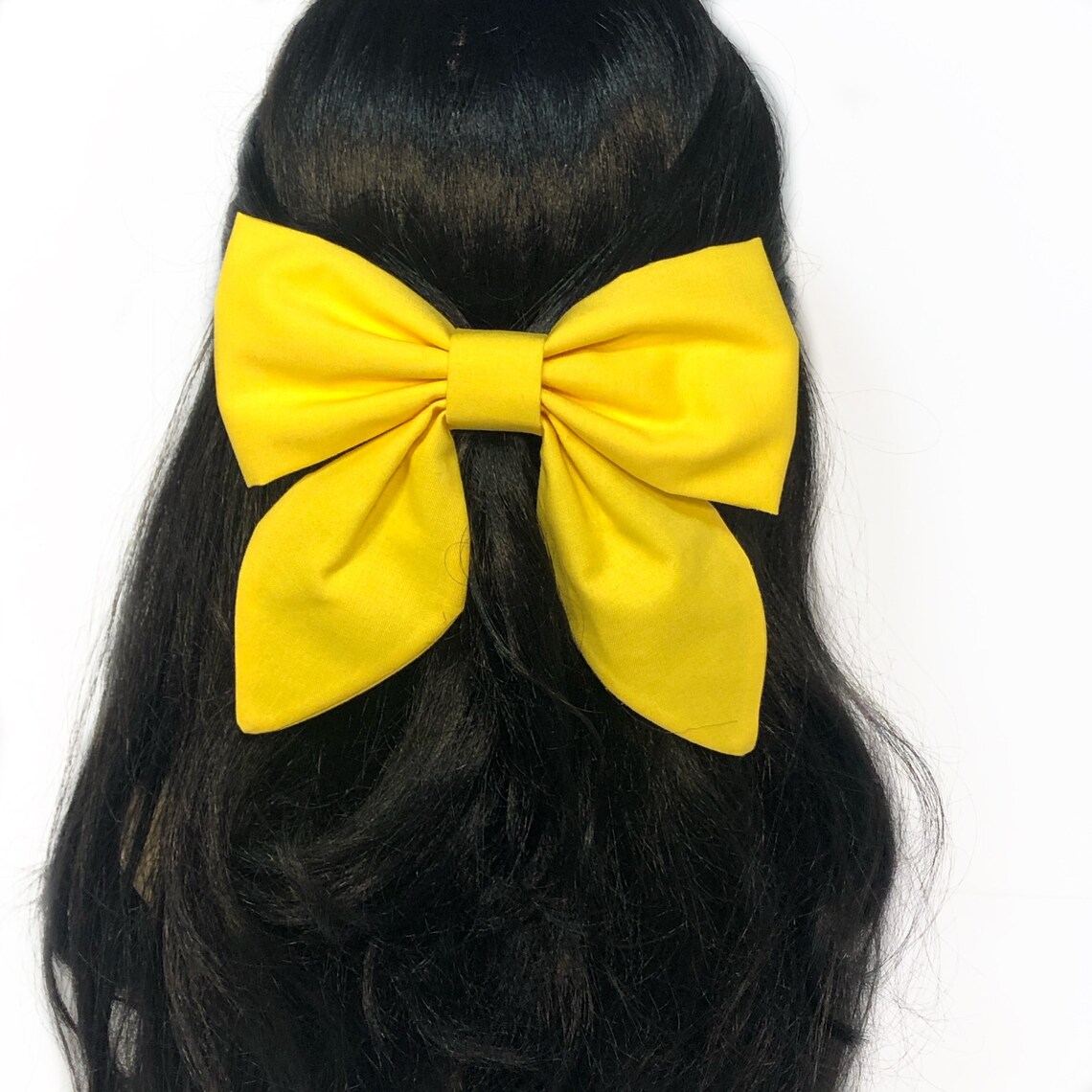 Yellow Hair Bow for Women, Solid Yellow Bow, Large Bow With Tails ...
