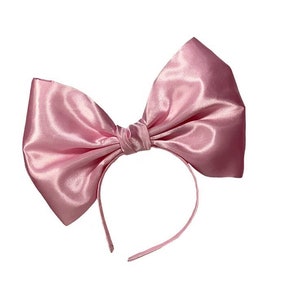 Pink Satin Hair Bow, Jumbo Pink Headband Bow, Pink Bow Barrette, Pink ...