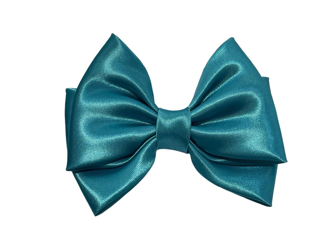 Teal Bow for Women. Winter Bows for Girls. Teal Satin Hair Bows on ...