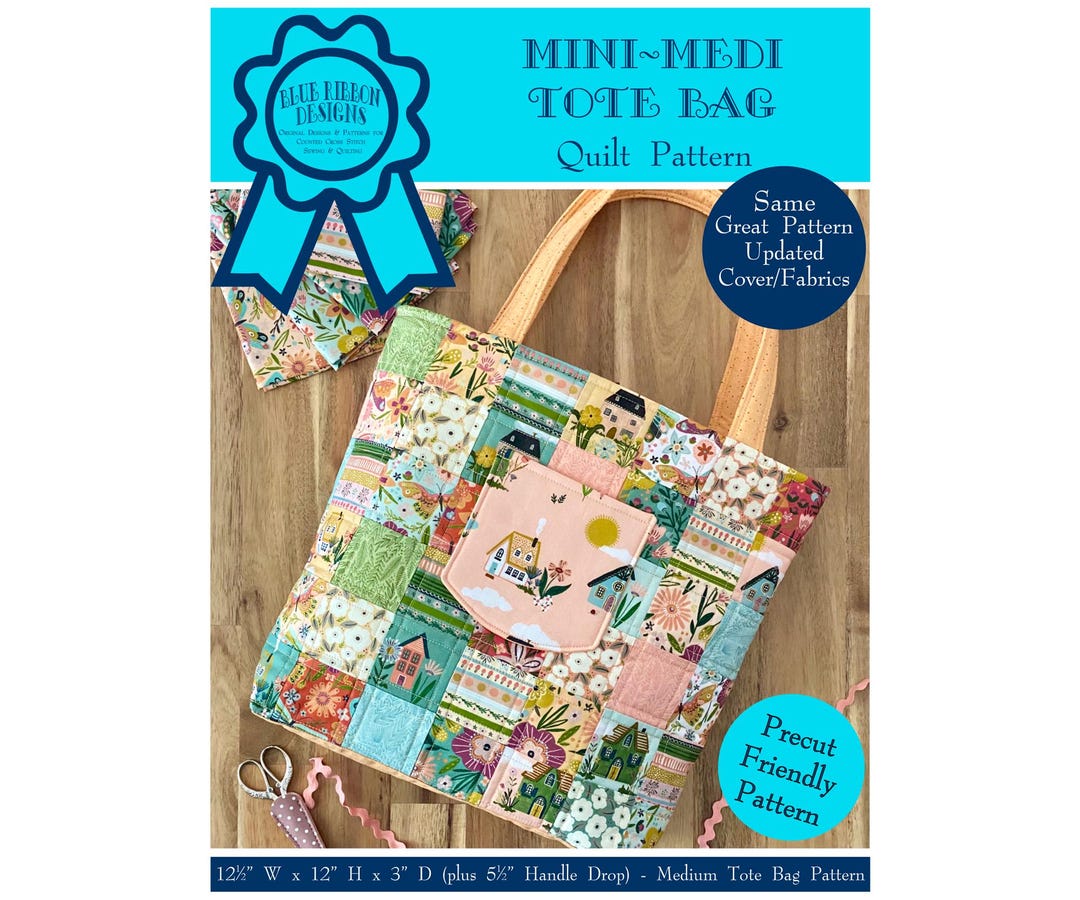 Mini Medi Tote Bag - Cottage Charm Quilt Pattern: Patchwork, Pocketed ...
