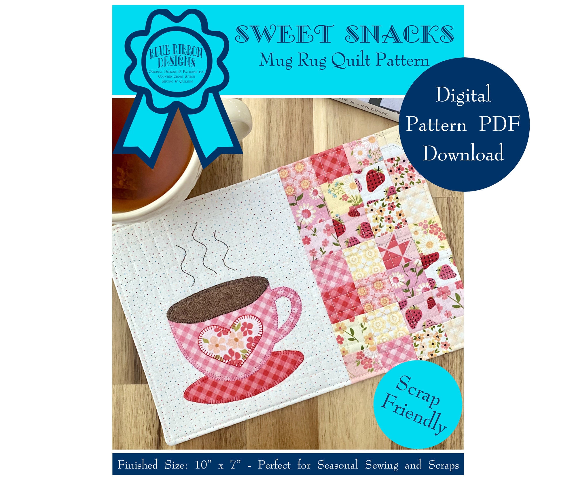 Sweet Snacks Mug Rug A Small Appliqué Patchwork Pattern Mug Rug Pattern ...
