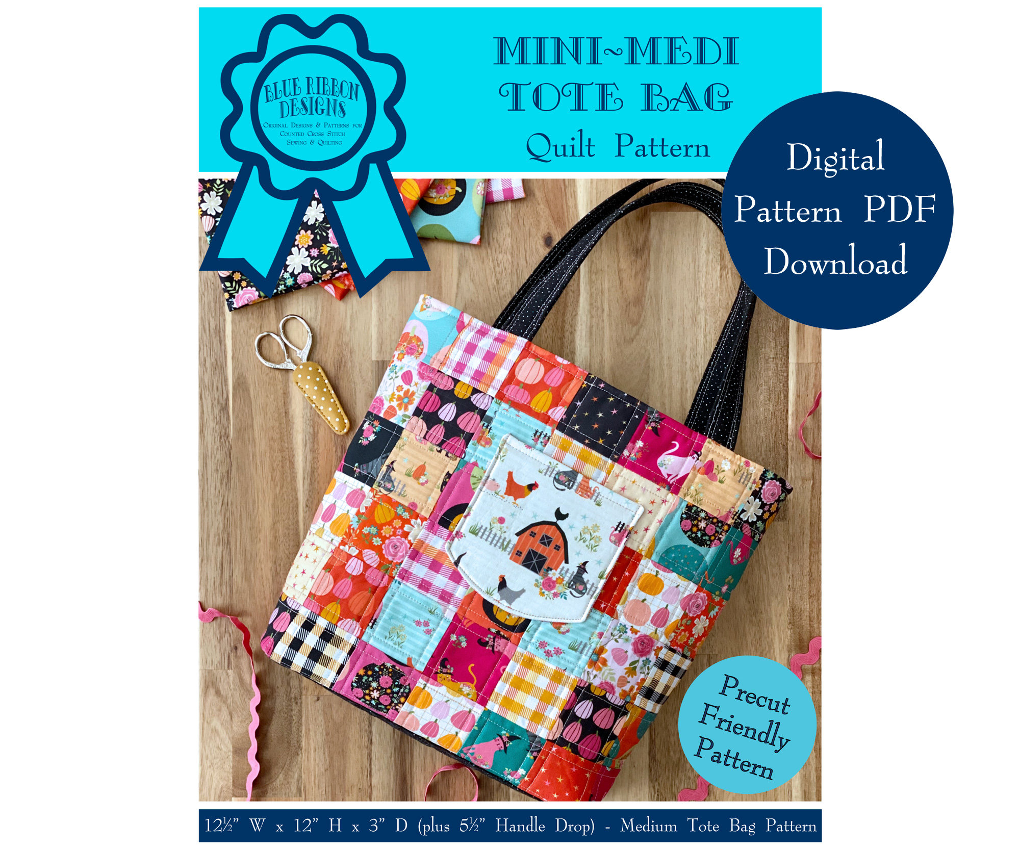Mini-medi Tote Bag Quilt Pattern - Digital Pattern PDF Download - Etsy