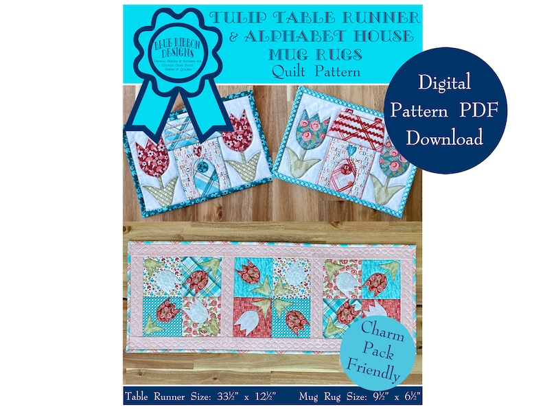 Tulip Table Runner and Alphabet House Mug Rugs Quilt Pattern - Etsy