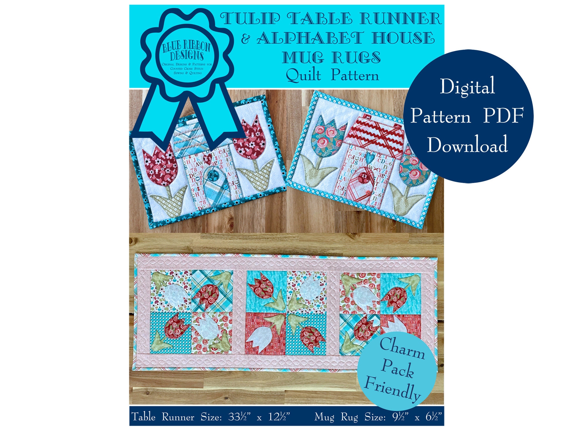 Tulip Table Runner and Alphabet House Mug Rugs Quilt Pattern - Etsy