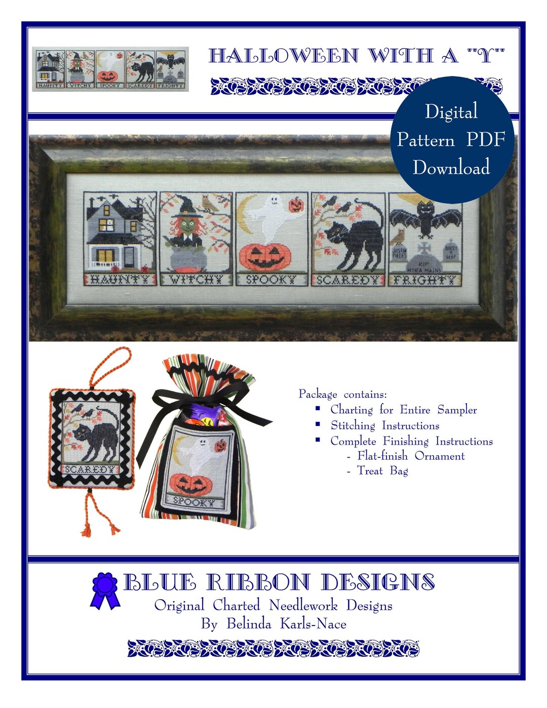 Halloween With A y BRD-096 Cross Stitch Chart Digital Pattern PDF ...
