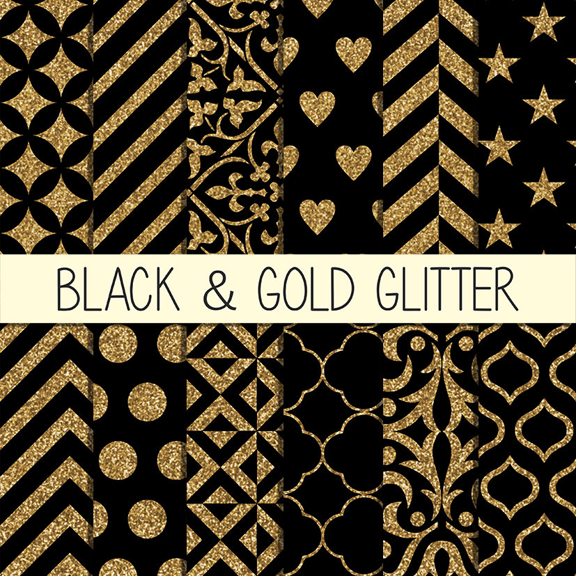Paper, Party & Kids Black & Gold Glitter Patterns Card making Set of 12 ...