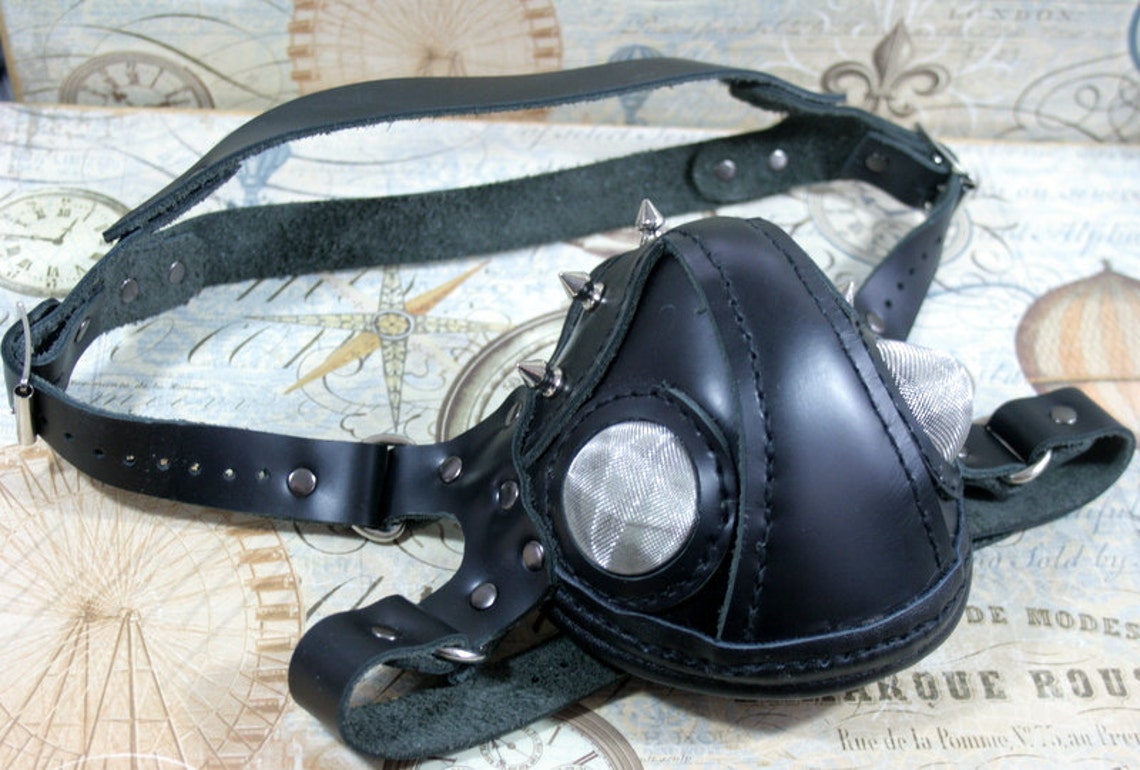 Steampunk Altitude Mask, Aviator Mask, Black Leather, Respirator, Studs ...