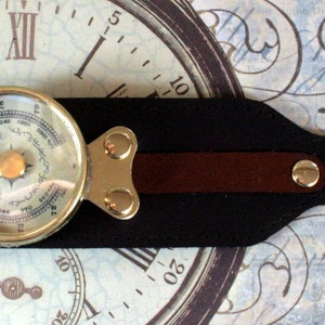 Steampunk, Barometer Cuff, Black Leather Cuff, Brown Leather Cuff ...