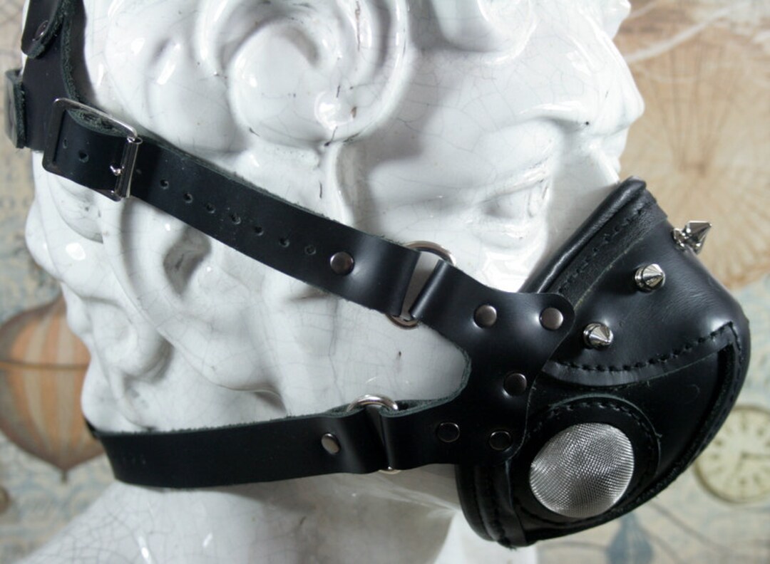 Steampunk Altitude Mask, Aviator Mask, Black Leather, Respirator, Studs ...