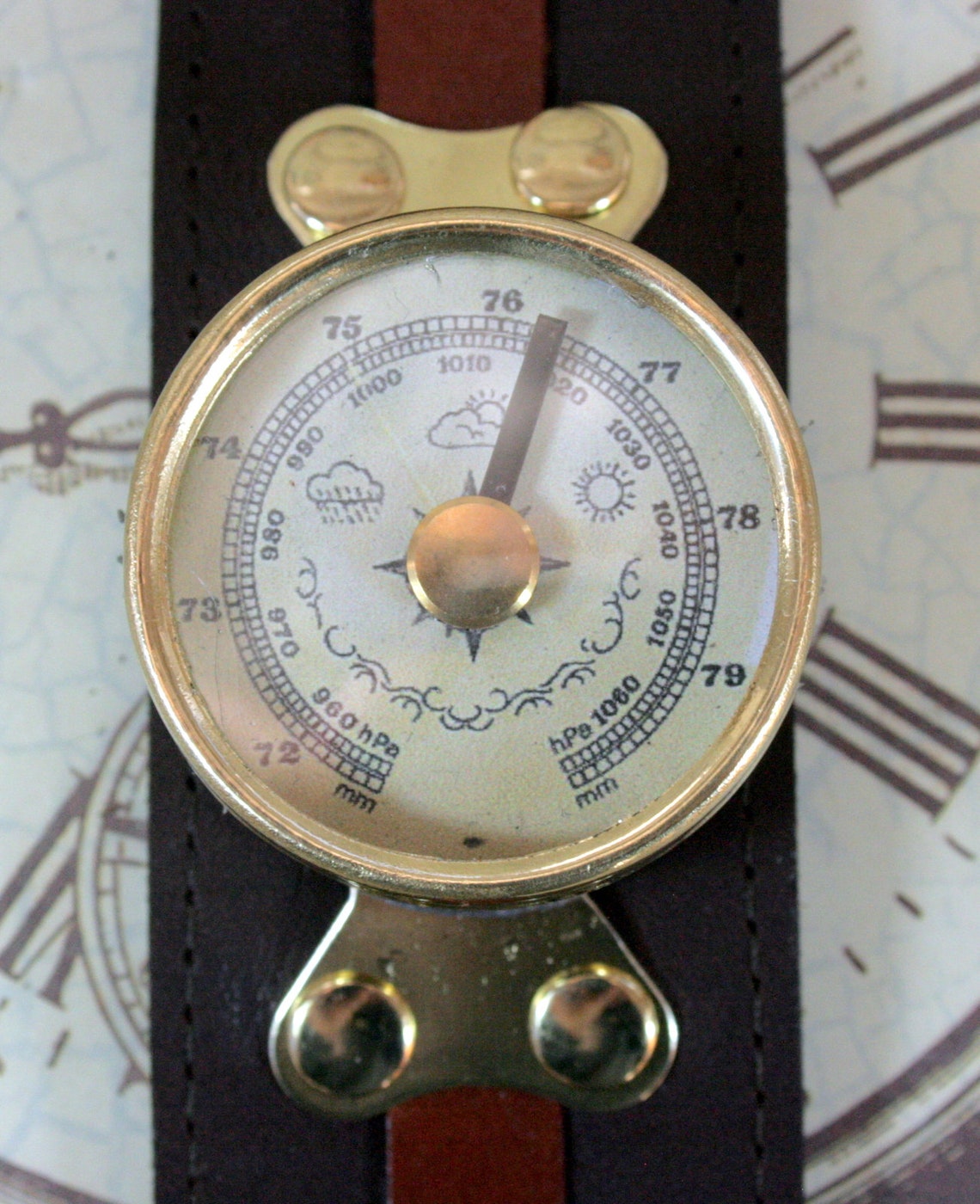 Steampunk Barometer Cuff Black Leather Cuff Brown Leather - Etsy