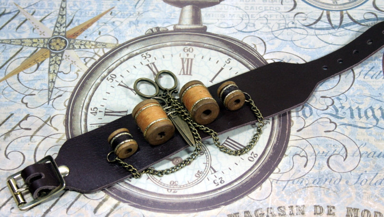 Seamstress Steampunk Cuff, Steampunk Cuff, Leather Bracer, Dressmaker ...