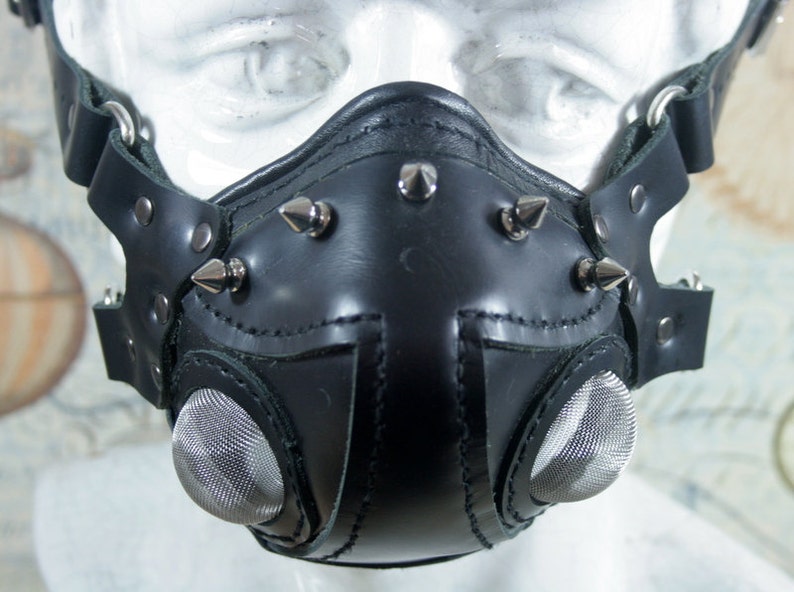 Steampunk Altitude Mask, Aviator Mask, Black Leather, Respirator, Studs ...