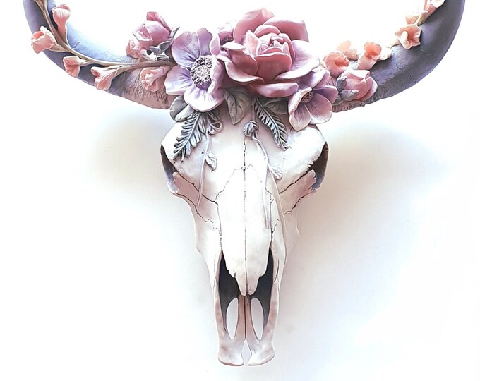 Flower Cow Skull Bison Skull Faux Animal Skull Cow Skull - Etsy