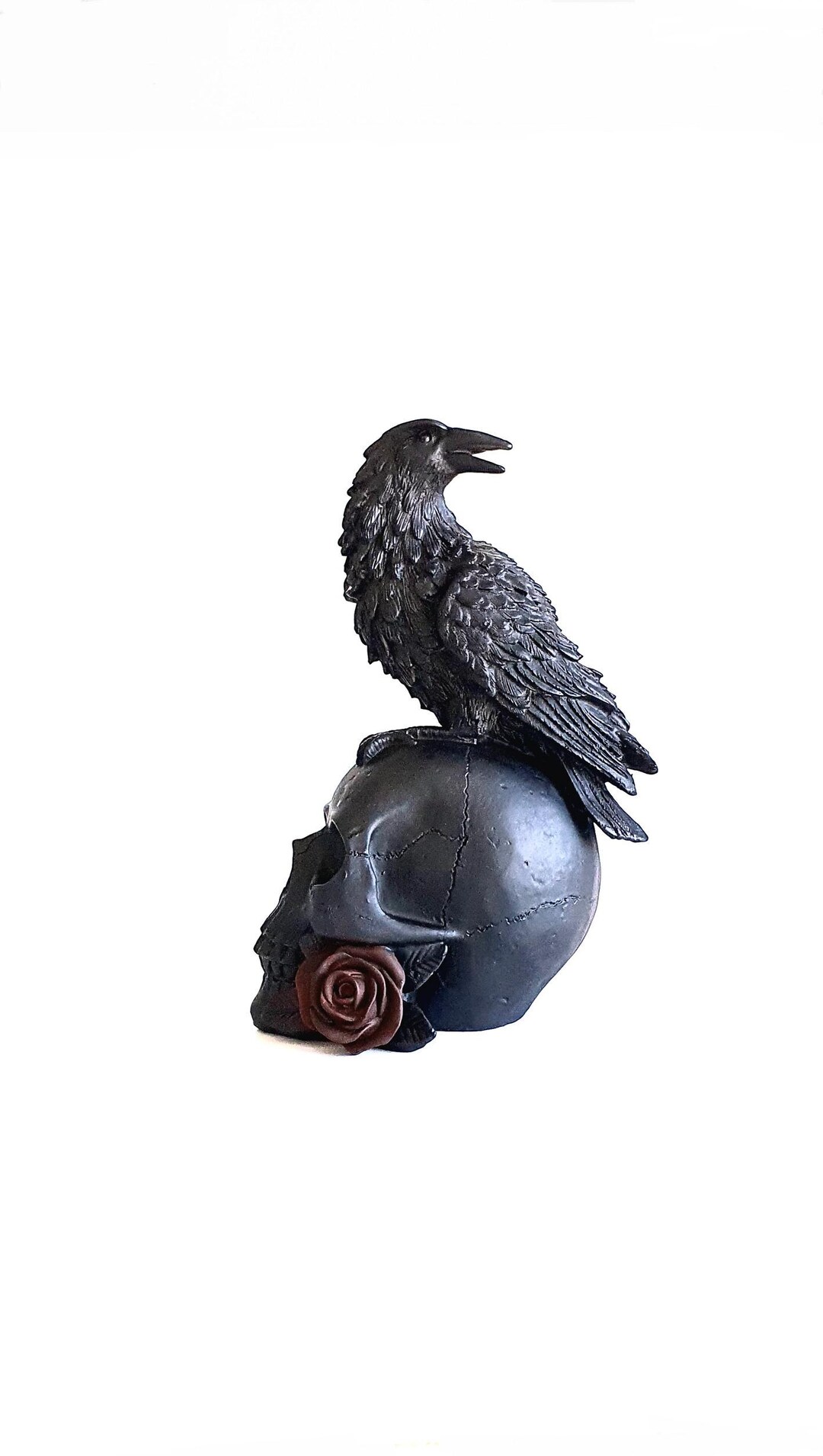 Raven on Skull, Raven Figurine, Gothic Decor, Raven Statue, Witchy ...