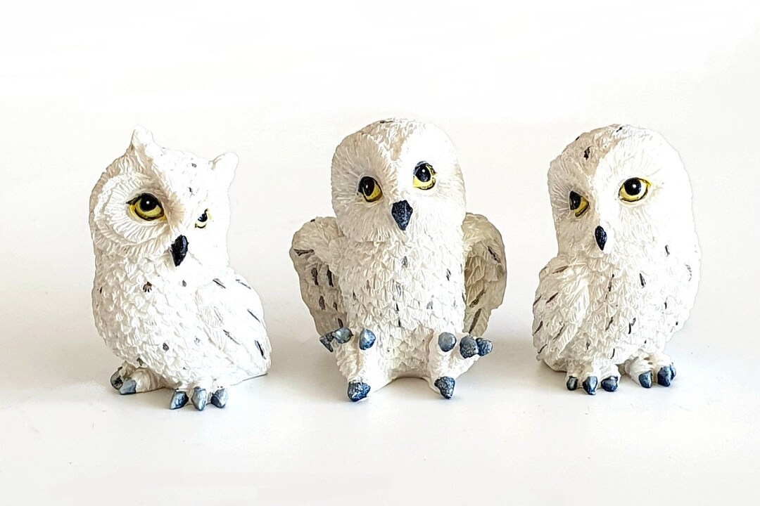 Set of Three Owls, White Owl, Owl Decor, Halloween Owl, Owl Collectible ...