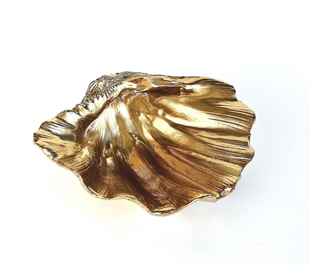 Clam Shell Bowl: Coastal Beach Figurine, Gold Clam Dish, Keepsake ...