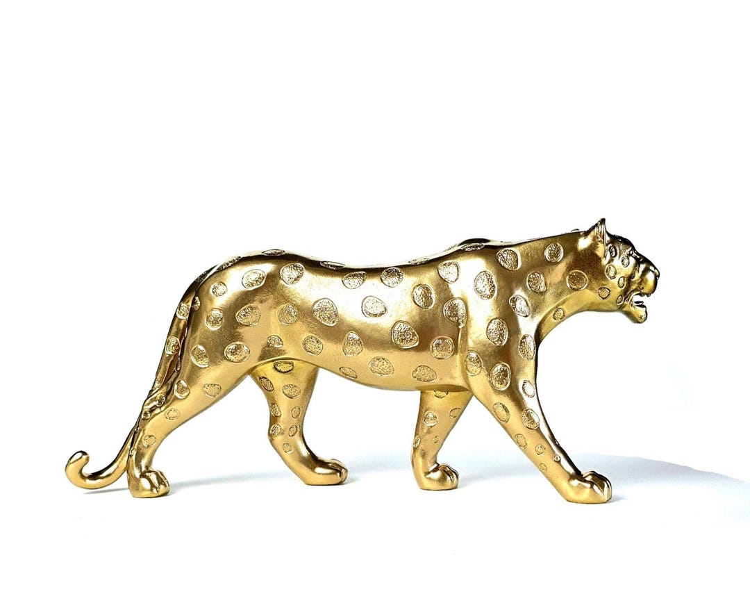 Cat Statue, Gold Cat Stature, Big Cat Figurine, Leopard Figurine, Cat ...