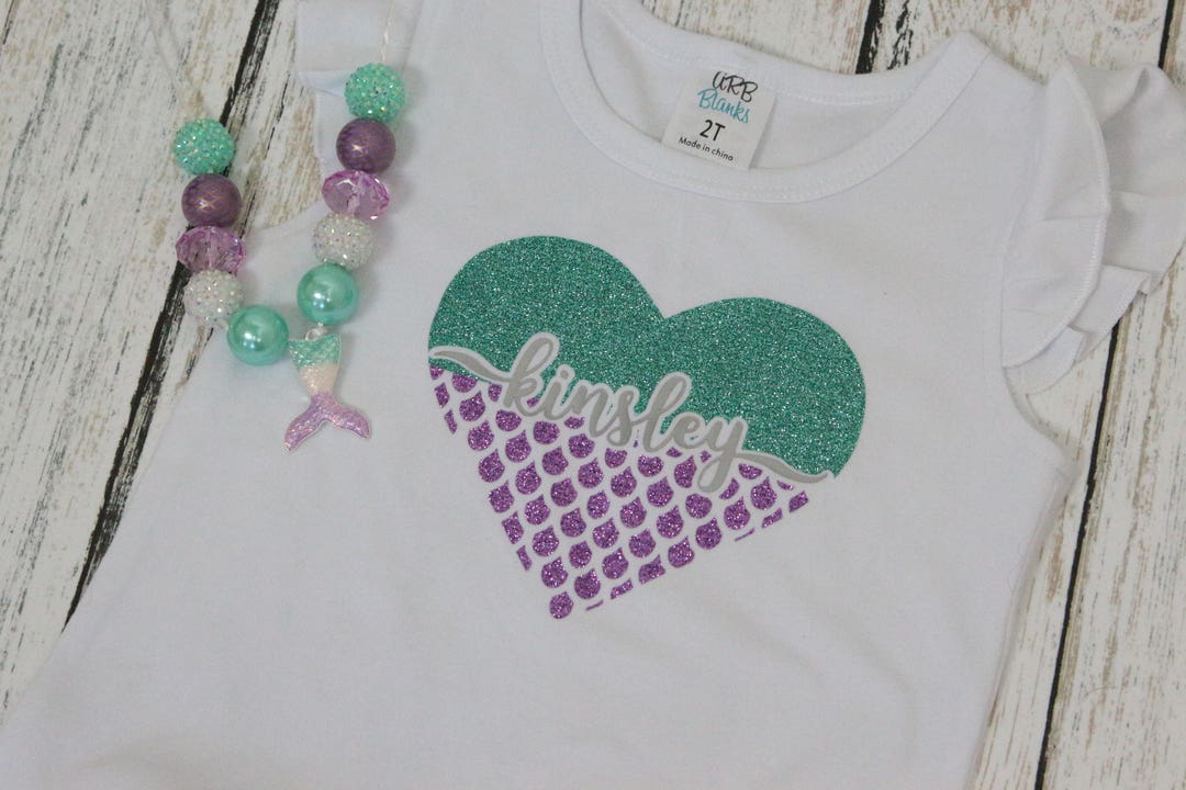 Personalized Mermaid Shirt for Girls- Mermaid Heart Shirt for Kids ...