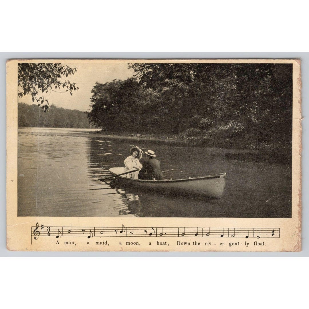 Vintage 1908 Semi-photo Postcard Canoe Scene & Music Notes "a Maid A ...