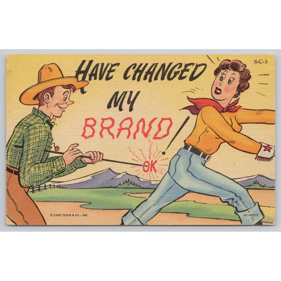 Vintage 1950s C.T. Art-colortone Cowboy Humor Postcard Retro Branding ...
