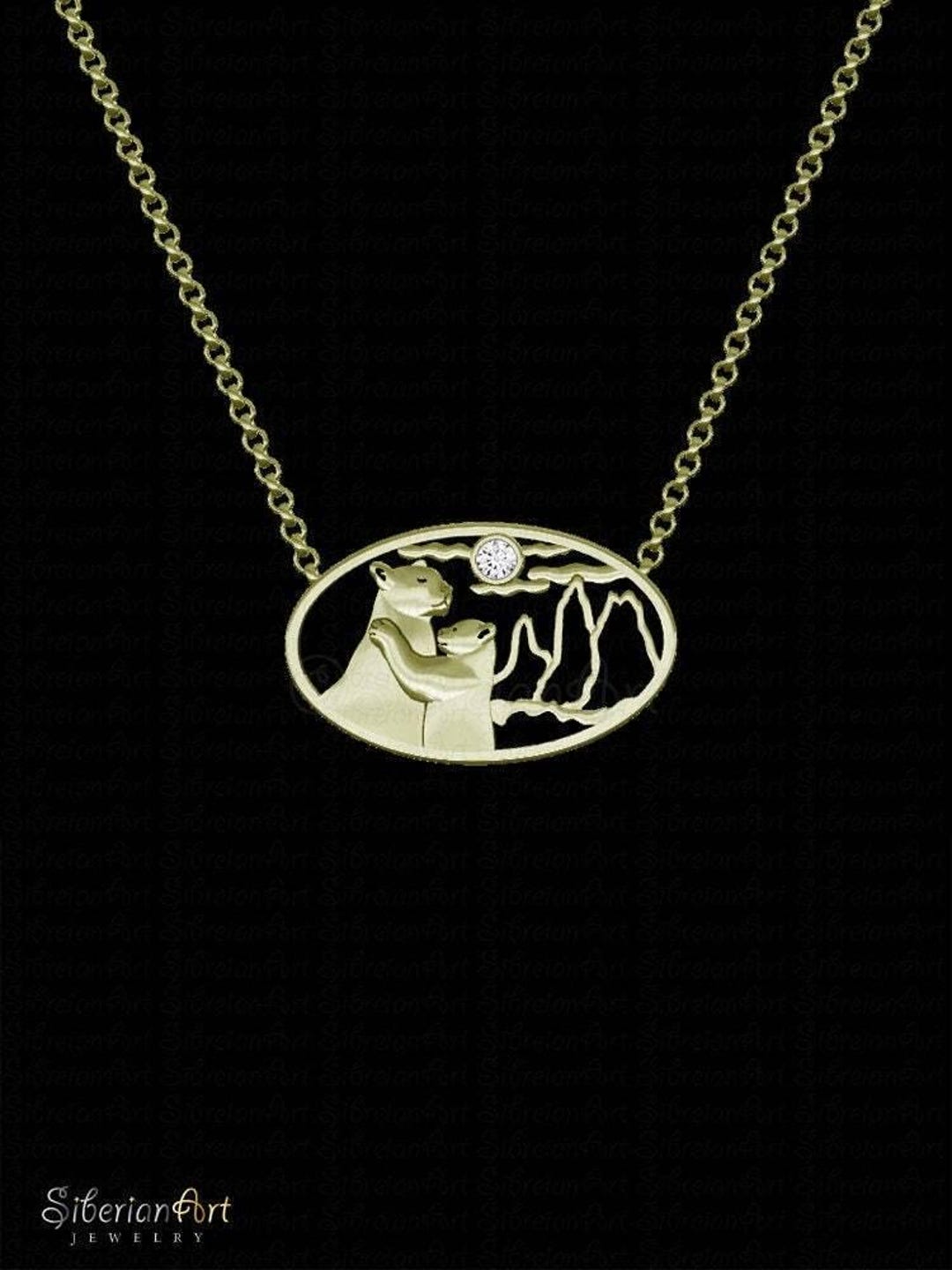 14k Yellow Gold Wild Cougar Patagonian Hug - Puma Sapphire Necklace ...