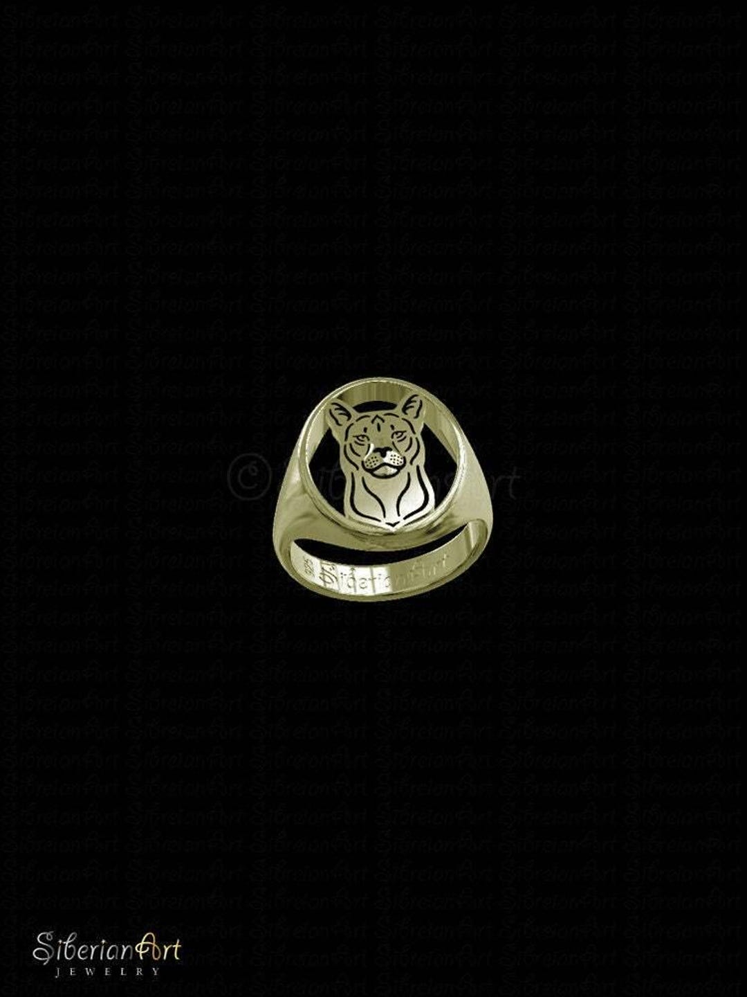 14k Yellow Gold Wild Cat Puma Ring Gift for Cat Lovers Cat Ring Wild ...