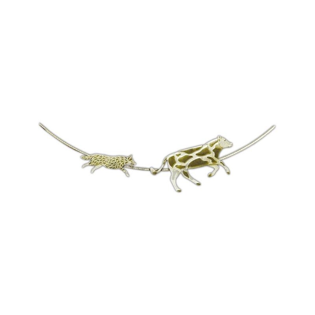 14k Yellow Gold Working Australian Cattle Dog and Cow Necklace Gift for ...