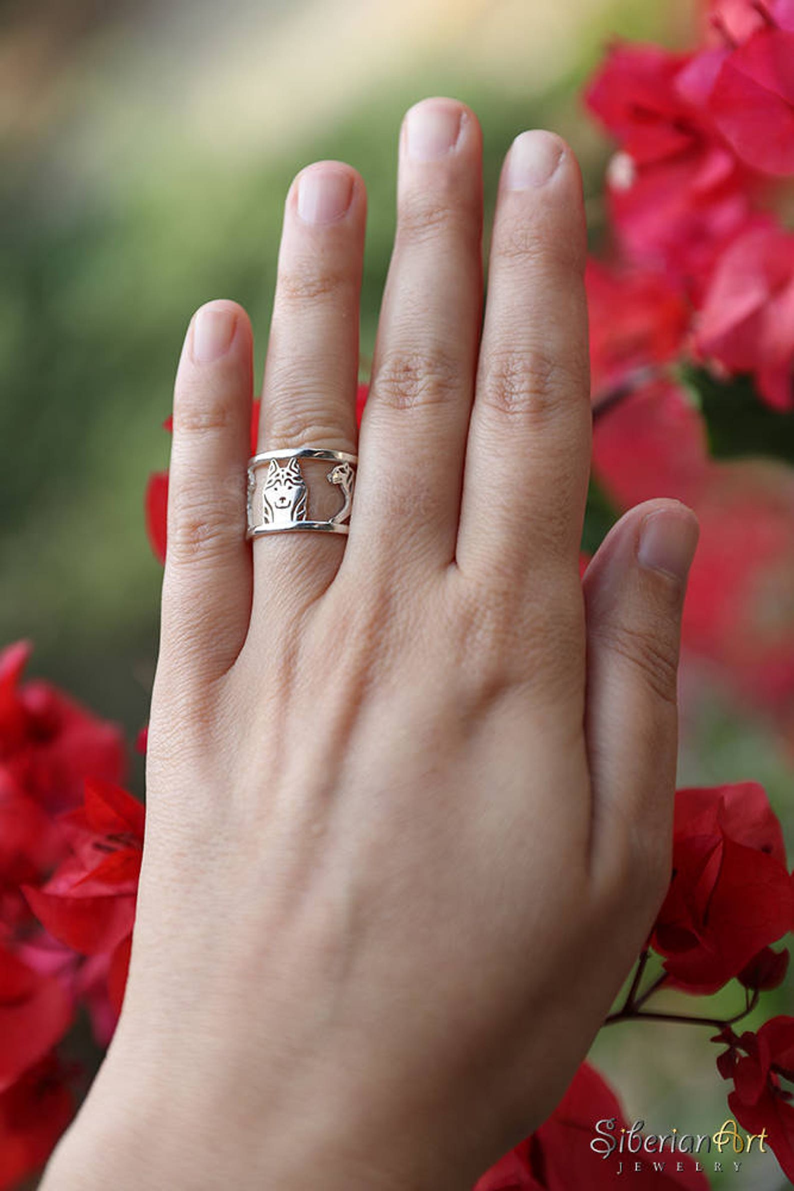Siberian Husky Filigree Ring Solid 14k Gold Gift for Dog | Etsy