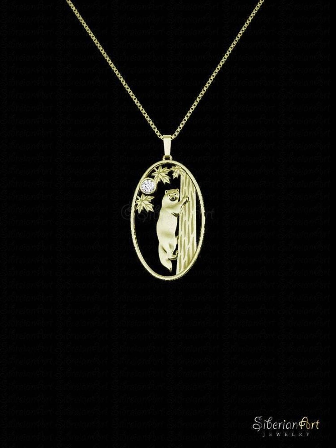 14k Yellow Gold Wild Wolverine Wolverine Sapphire Necklace Gift for ...
