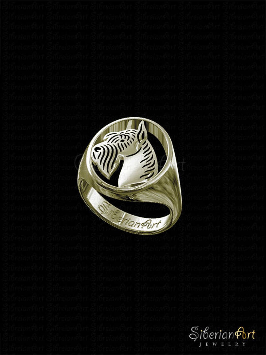 14k Yellow Gold Pet Dog Giant Schnauzer Ring Gift for Dog Lovers Dog ...