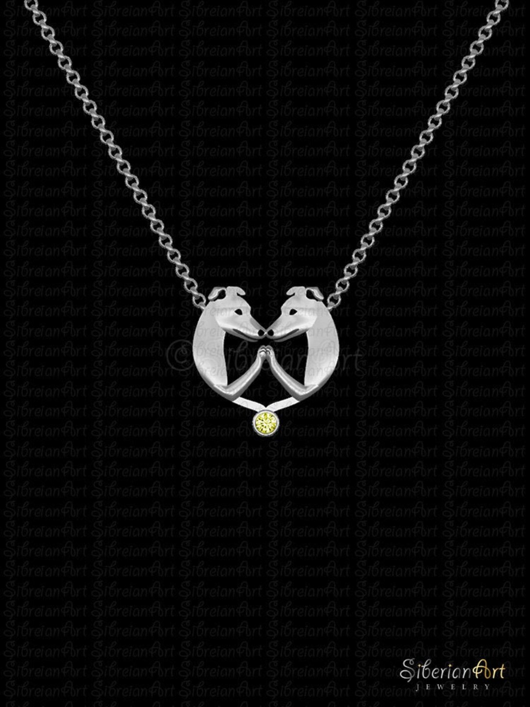 Whippet Heart Necklace Sterling Silver With a Yellow Sapphire - Etsy