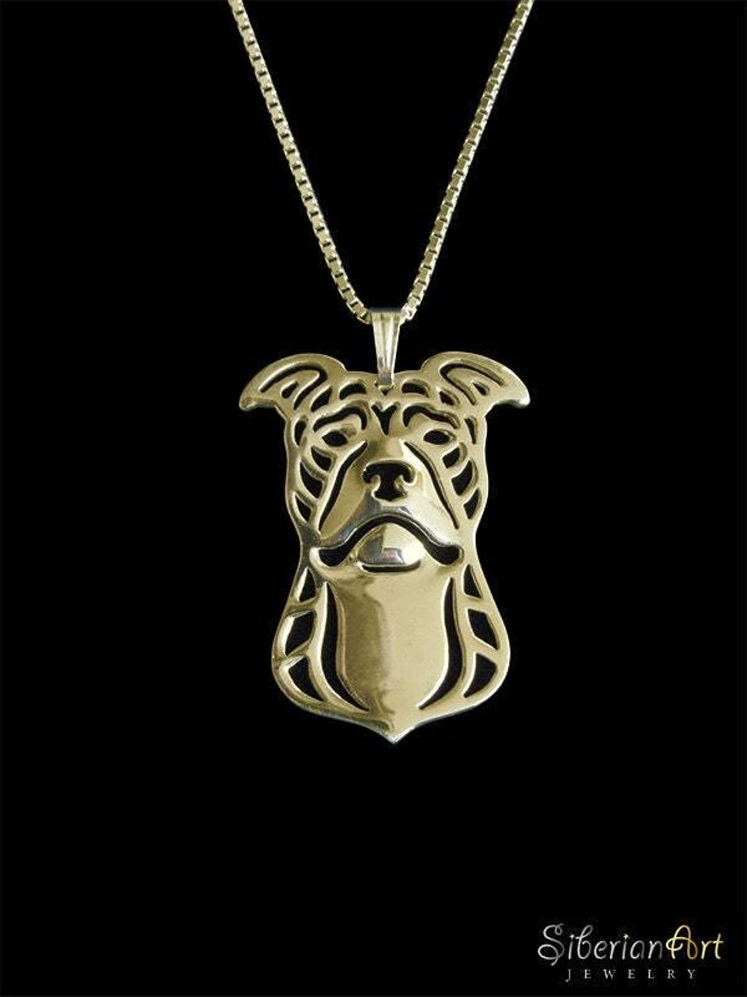 14k Yellow Gold Pit Bull Terrier Necklace Gift for Dog Lovers Dog ...