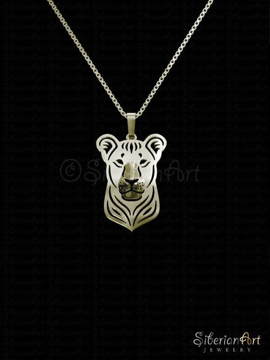 14k Yellow Gold Wild Lion Lioness Head Necklace Gift for Lion Lovers ...