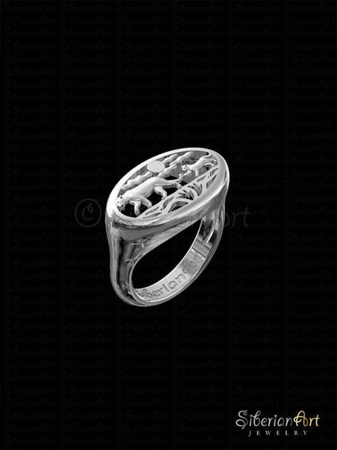 925 Sterling Silver Wild Lion African Sunset - Lioness and Cub Ring ...