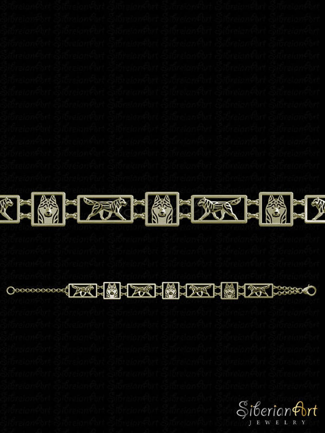 Siberian Husky Square Frames Bracelet Solid 14k Yellow Gold. - Etsy