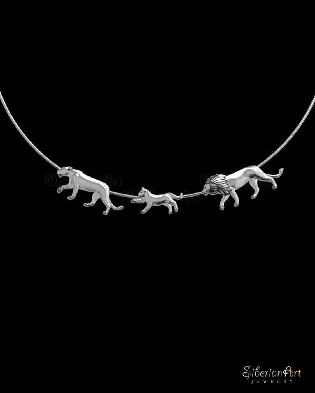 925 Sterling Silver Wild Lion-lioness Family Necklace. Statement Silver ...