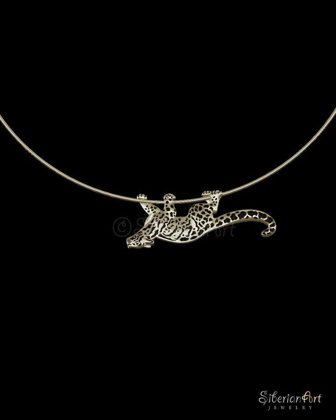 14k Yellow Gold Necklace - Wild Leopard Clouded Leopard Pendant, Gift ...