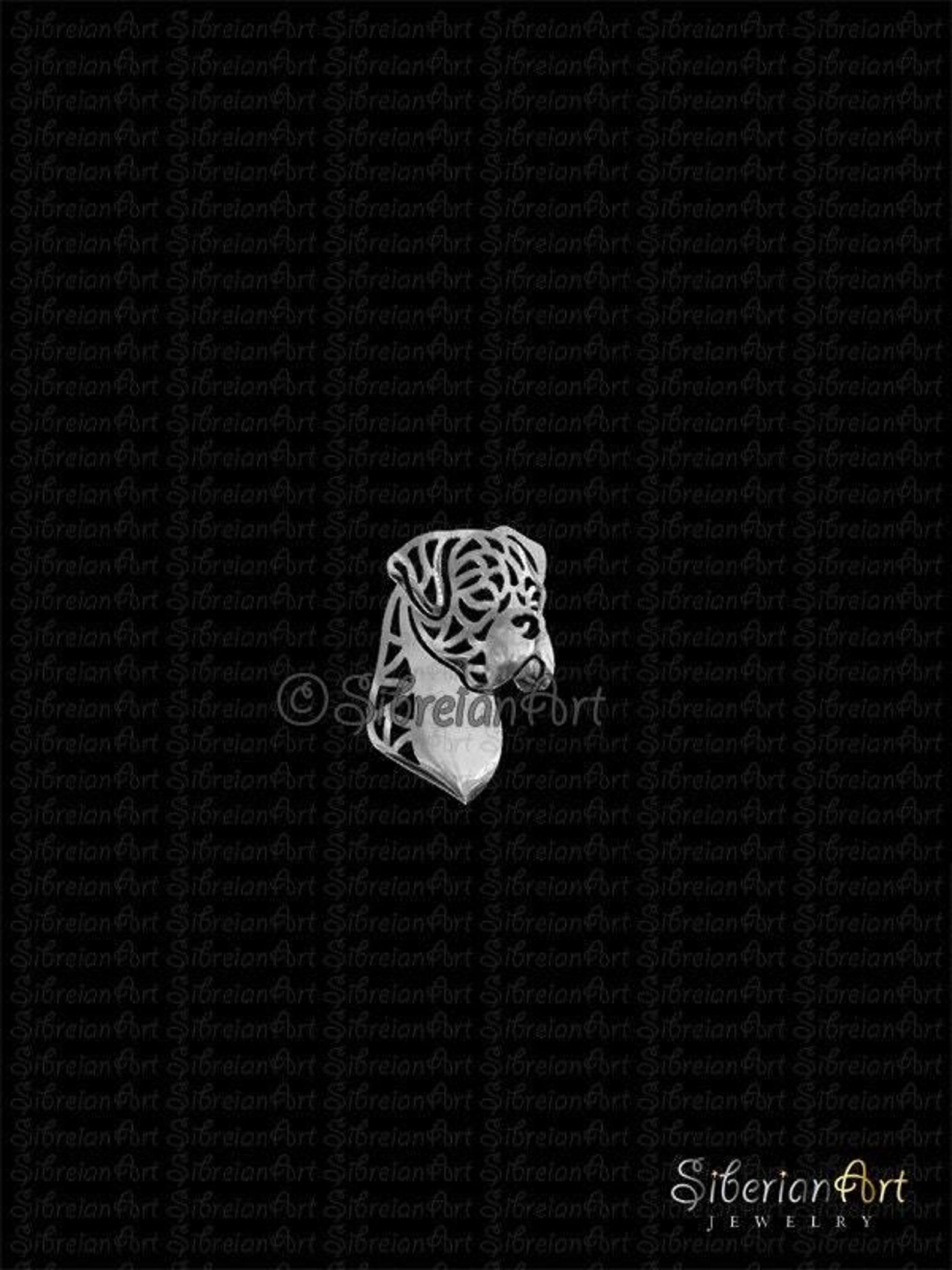 Boxer natural Ears Brooch Sterling Silver Pet Dog German Boxer ...